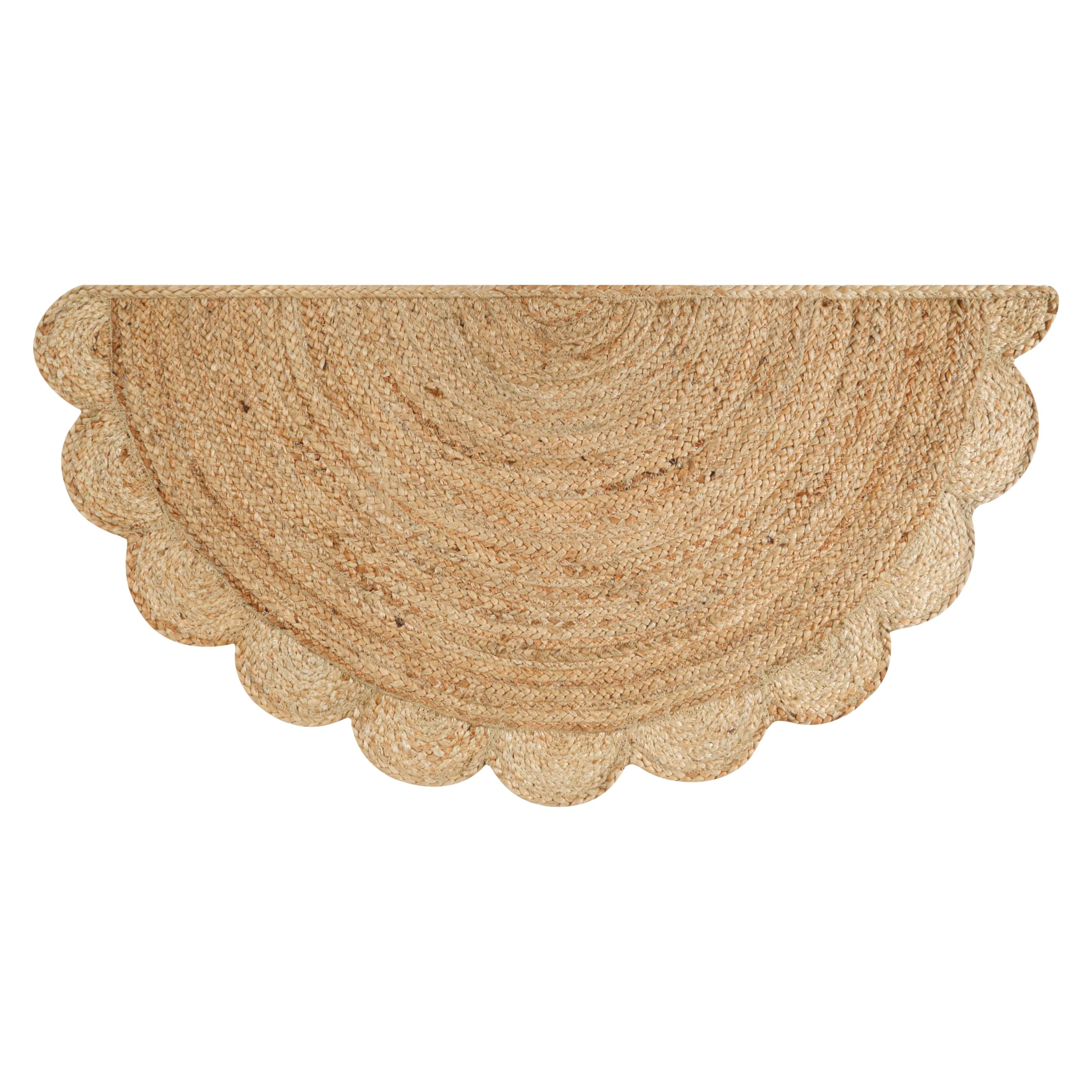 RIANGI Jute Rug 1.5 X 3 Feet - Natural Fiber Braided Rugs, Half Circle Boho Kitchen Rug, Bathroom, and Entryway - Indoor Rugs for Entryway, Small Boho Area Entry Rugs, Scalloped Rug 1.5x3 Ft