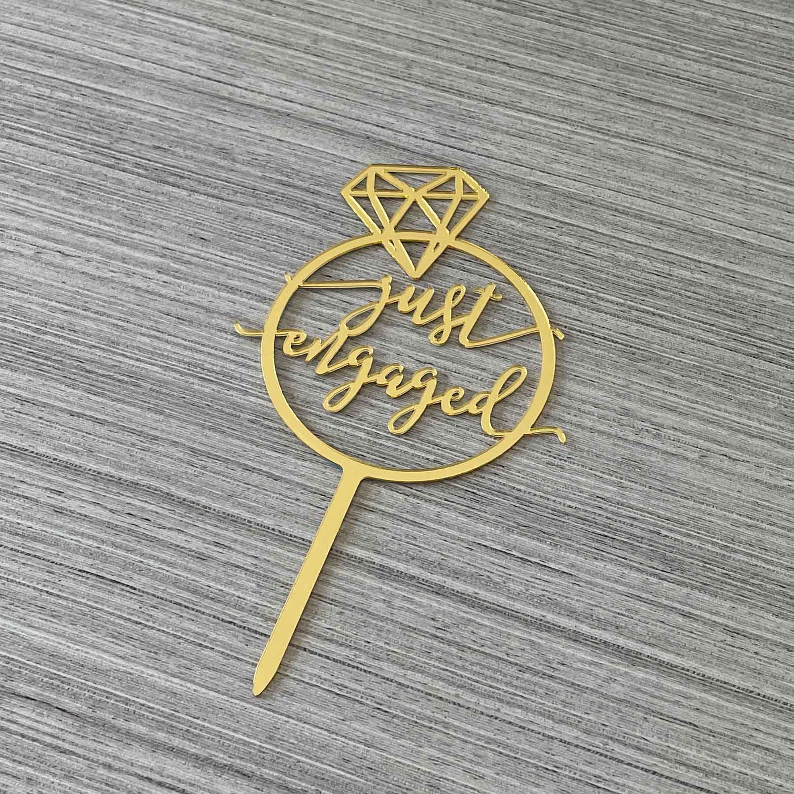 JIEEIN Mirror Gold Just Engaged Cake Topper, We're Engaged Cake Pick Engagement Party Decorations, Bridal Engagement Wedding Cupcake Decoration Party Supplies