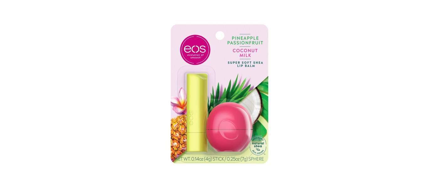 EOS Super Soft Shea stick & Sphere Lip Balm - Pineapple Passionfruit & Coconut Milk | Deeply Hydrates & seals In Moisture | sustainably-sourced ingredients | 2 Count (Pack of 2)