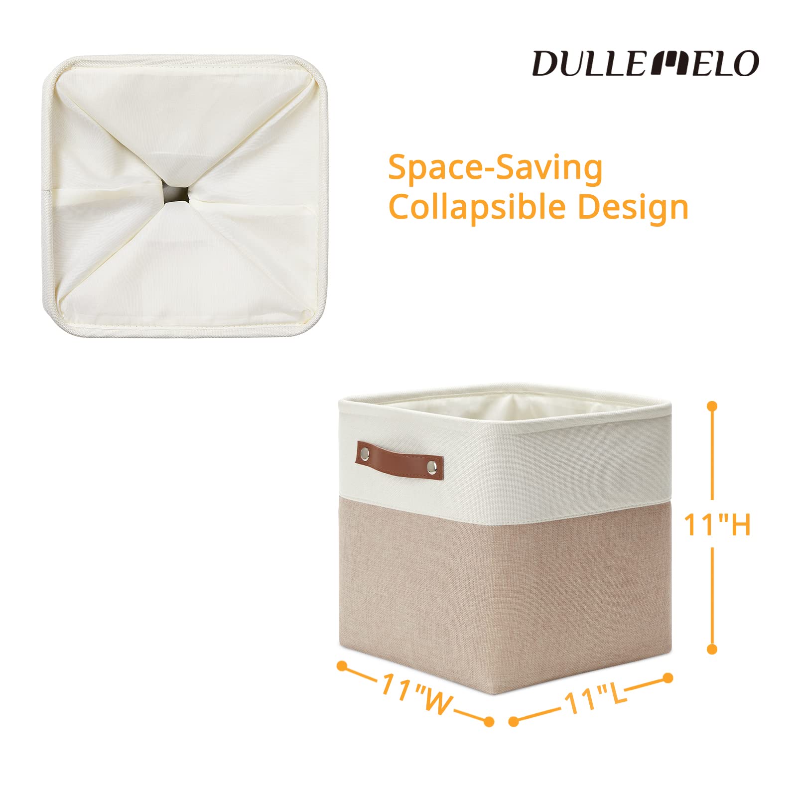 DULLEMELO Collapsible Bundle Baskets 4 Cube Baskets 11"x11"x11" + 6 Small Baskets 11.8"x7.9"x5.1"(White&Khaki)