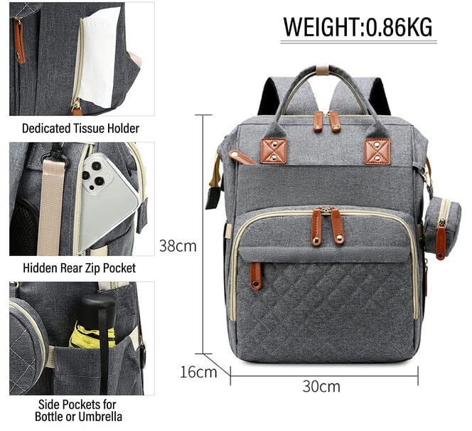 GIMURM Mothers Gifts,Diaper Bag Backpack,Multi Baby Nappy Changing Bags Travel Back Pack with Changing Pad & Stroller Straps, Large Capacity, Waterproof and Stylish,gray