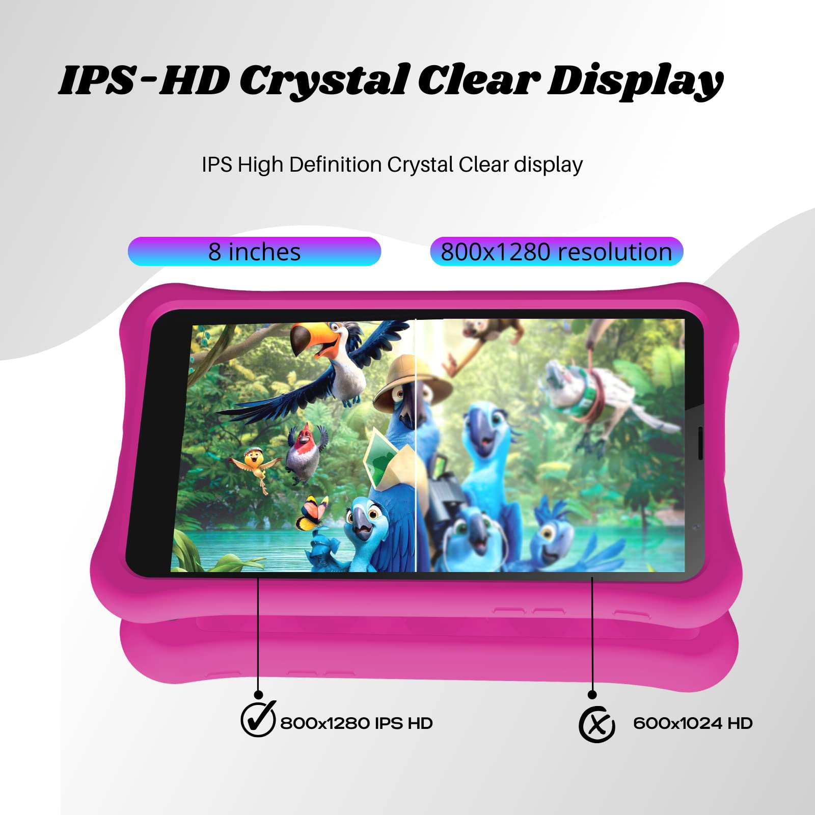 Kids Tablet 8 inch, Tablet for Kids Android 11 Quad Core 32GB Storage 5.0MP Dual Camera HD WiFi Tablet, Parents Control Toddlers Educational Games (Pink)
