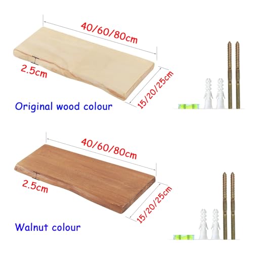 QATGQBCF Wooden Floating Shelf, Wall-mounted Shelf, Solid Wood Bookshelf, Thickness 2.5cm, Strong Load-bearing Capacity, Abrasion-resistant And Scratch-resistant(Walnut colour,80 * 25cm)