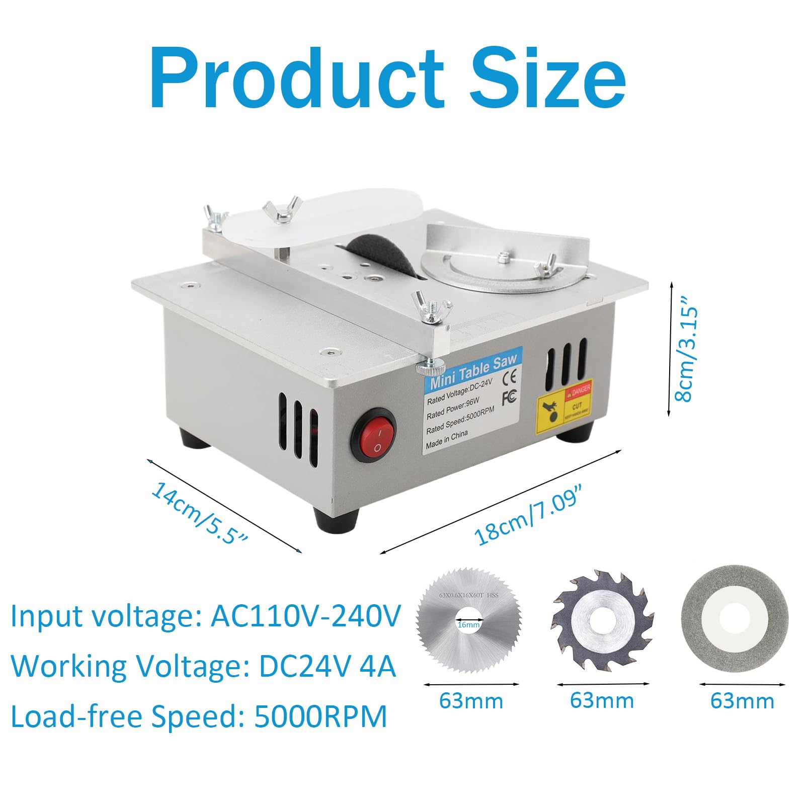 Mini Table Saw, Small Precision Craft Table Saw 7-Speed Adjustable, 96W 5000RPM Desktop Electric Saw Cutter, 1/2" Adjustable Cut Depth, for DIY Woodworking Metal Plastic Acrylic Cutting