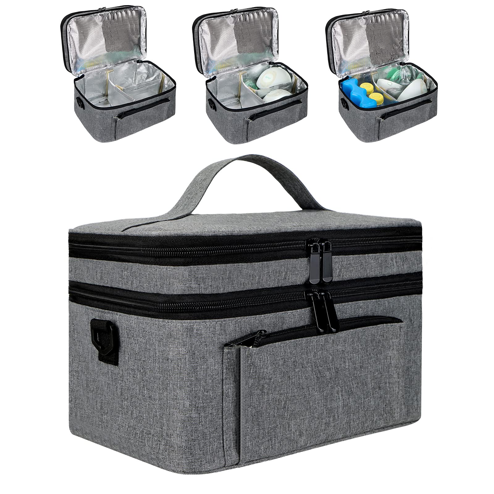 JIERIZSHI Wearable Breast Pump Bag with Bag Strap, Portable Breast Pump Storage Bag with Removable Dividers and Insulating Lining, Waterproof Mommy Bag for Breast Pumping