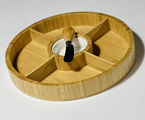 ProSky Chips and Dip Serving Dish, Bamboo Chip and Dip Platter with Dip Cup for Salsa and Spreader Knife, Chip and Dip Bowl Wood, Taco Dip Tray, Appetizer Serving Set, Dip Bowls and Tray Set
