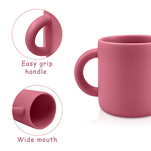 TQONEP Silicone Toddler Cup for Babies,5oz Silicone Training Cup for Infants 2 Handles, Easy Grip Handles Toddler Learning Cup Applicable for Baby Over 6 Months +(Pink+Deep Pink
