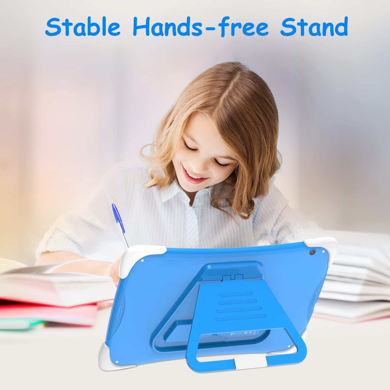 Kids Tablet, 10 Inch Tablet for Kids, Android 12, 2+32GB(SD to 128GB), 1280x800 IPS HD Display, Parental Controls, Kid Contents Educational Tablet, Dual Camera, Shockproof Case with Stand, Blue