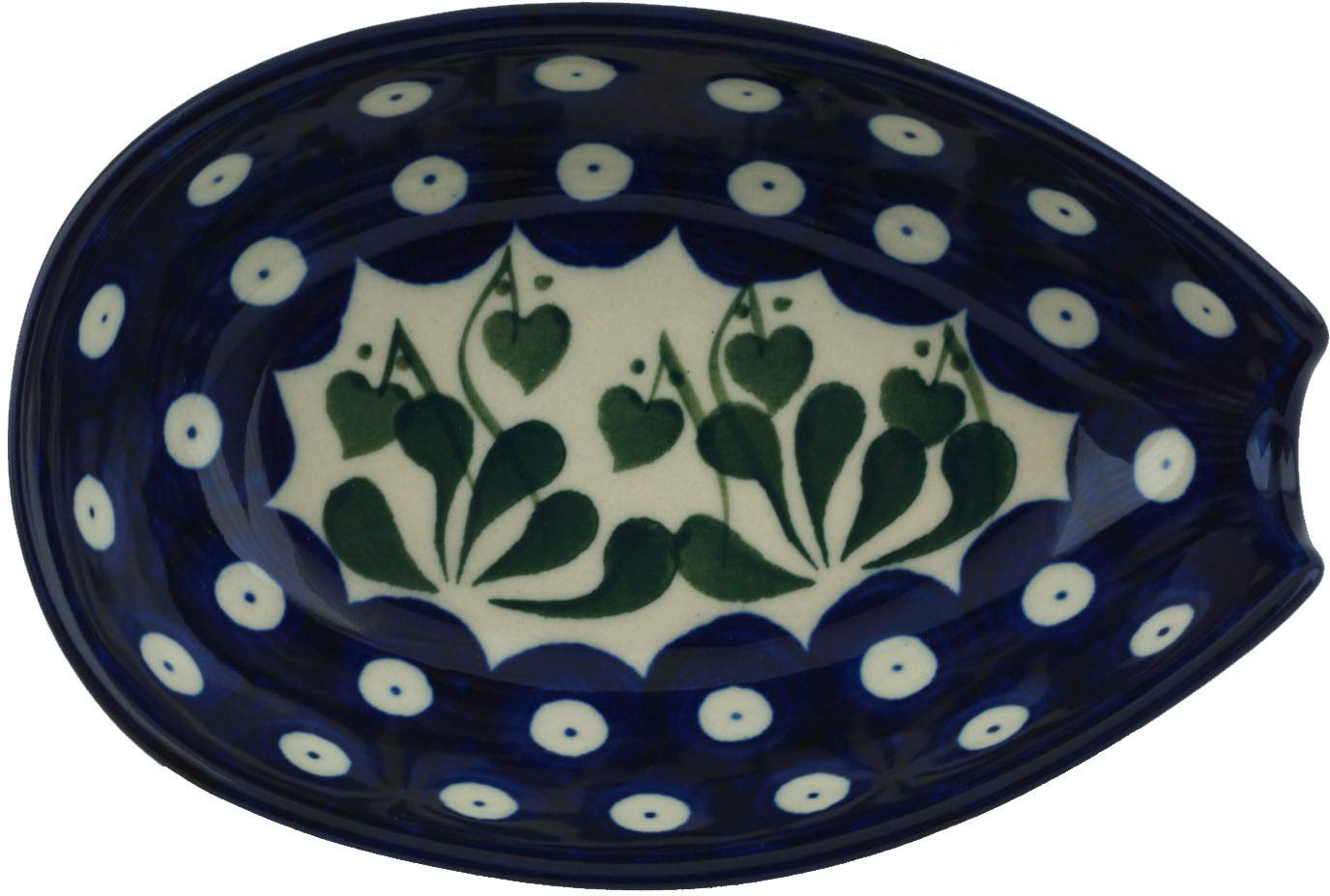 Polish Pottery 4¾-inch Spoon Rest made by Ceramika Artystyczna (Bleeding Heart Peacock Theme) + Certificate of Authenticity