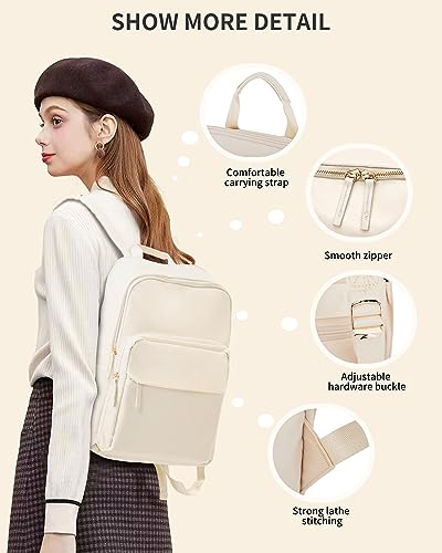 Laptop Backpack Women Teacher Backpack Work Computer Backpack with Laptop Compartment College Waterproof Anti Theft Backpack Casual Daypack Business Travel Backpack for Women Carry On Bag Beige