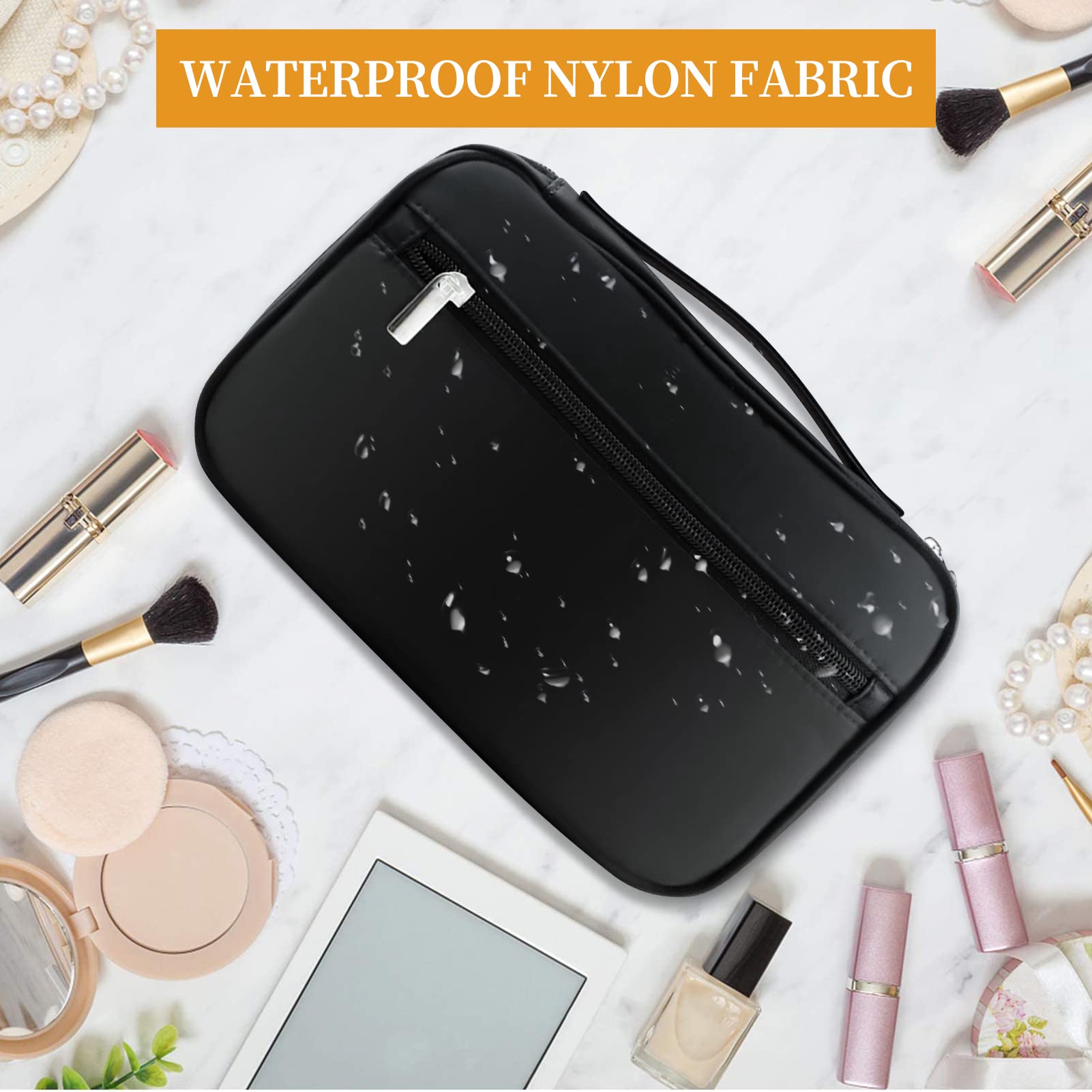 GoodSing Makeup Brush Bag, Portable Makeup Bag with Brush Organizer Large Capacity Travel Brush Storage Organizer Pouch with Small Mesh Cosmetic Bag, Black
