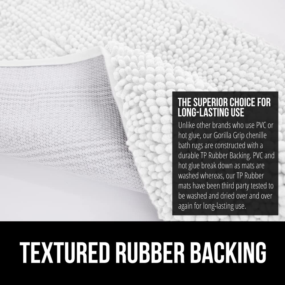 Gorilla Grip Area Rug Set and Bath Rug, Area Rug Set Size 22 x 19 x 15 in, Absorbent Washable Mats, Bath Rug Size 44 x 26 in, Shaggy Machine Washable Mats, Both in White, 2 Item Bundle