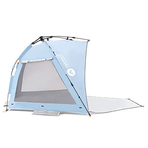 Easthills Outdoors Coastview Ultra XL 4-6 Person Family Beach Tent Quick Setup Instant Anti UV Double Silver Coated Sun Shelter with Extended Floor & Big Window Sky Blue