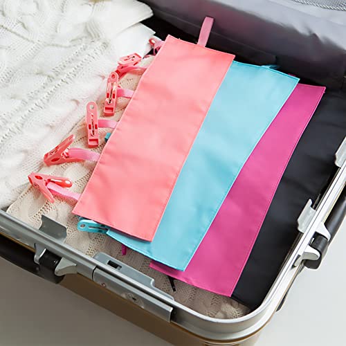Pansyling 4PCS Foldable Travel Hanger Cloth Hanger Bathroom Towel Rack Clothespin Easy-to-Pack Laundry Clips Clothesline Portable Drying Hanger with 6 Clips for Socks Towels Underwear, Blue