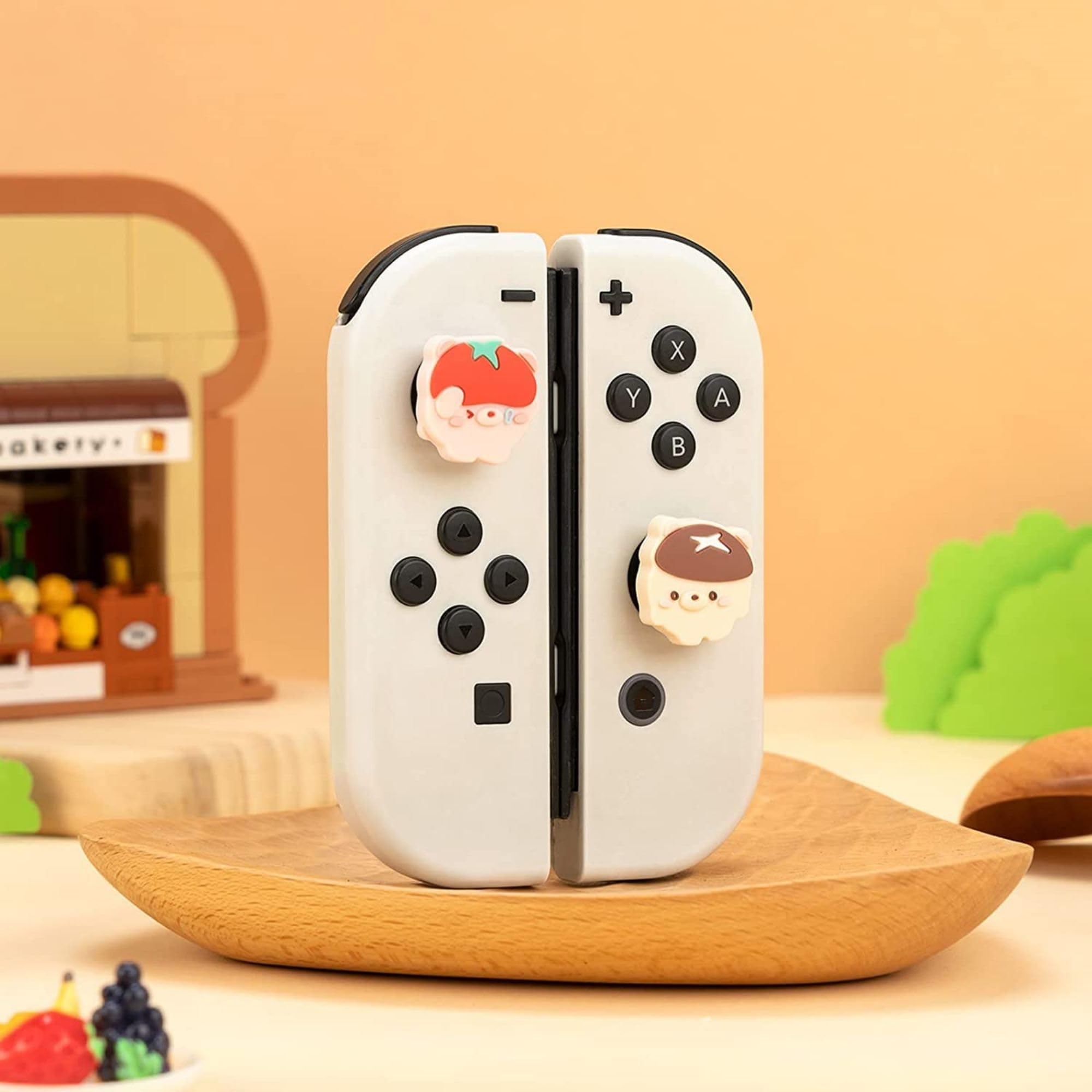 GeekShare Cute Silicone Joycon Thumb Grip Caps, Joystick Cover Compatible with Nintendo Switch/OLED/Switch Lite,4PCS - Tomato Mushroom Bear