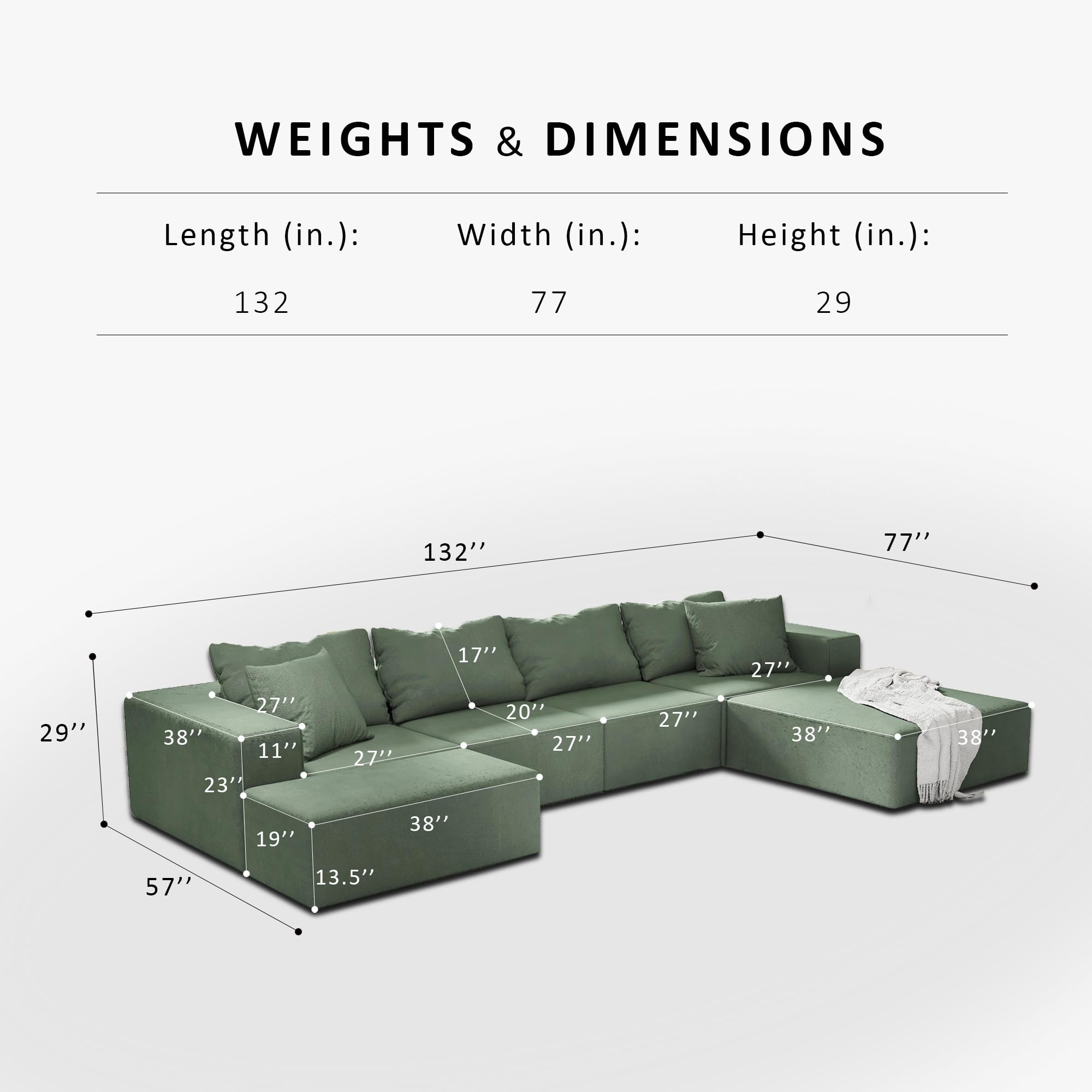 Minimalist Interior Sofa, Free Combination Upholstered Cloud Couch, Chenille Modular Sofa Couch with Pillows, Comfy Sofa Couch for Living Room Apartment Studio/No Assembly Require-Black