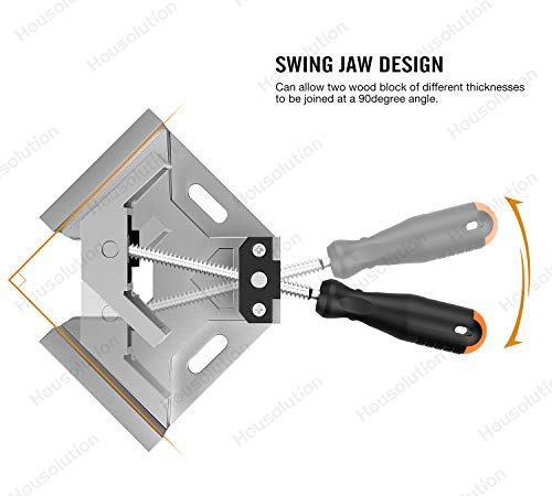 Housolution Right Angle Clamp, Single Handle 90° Aluminum Alloy Corner Clamp, Right Angle Clip Clamp Tool Woodworking Photo Frame Vise Holder with Adjustable Swing Jaw - Silver Gray