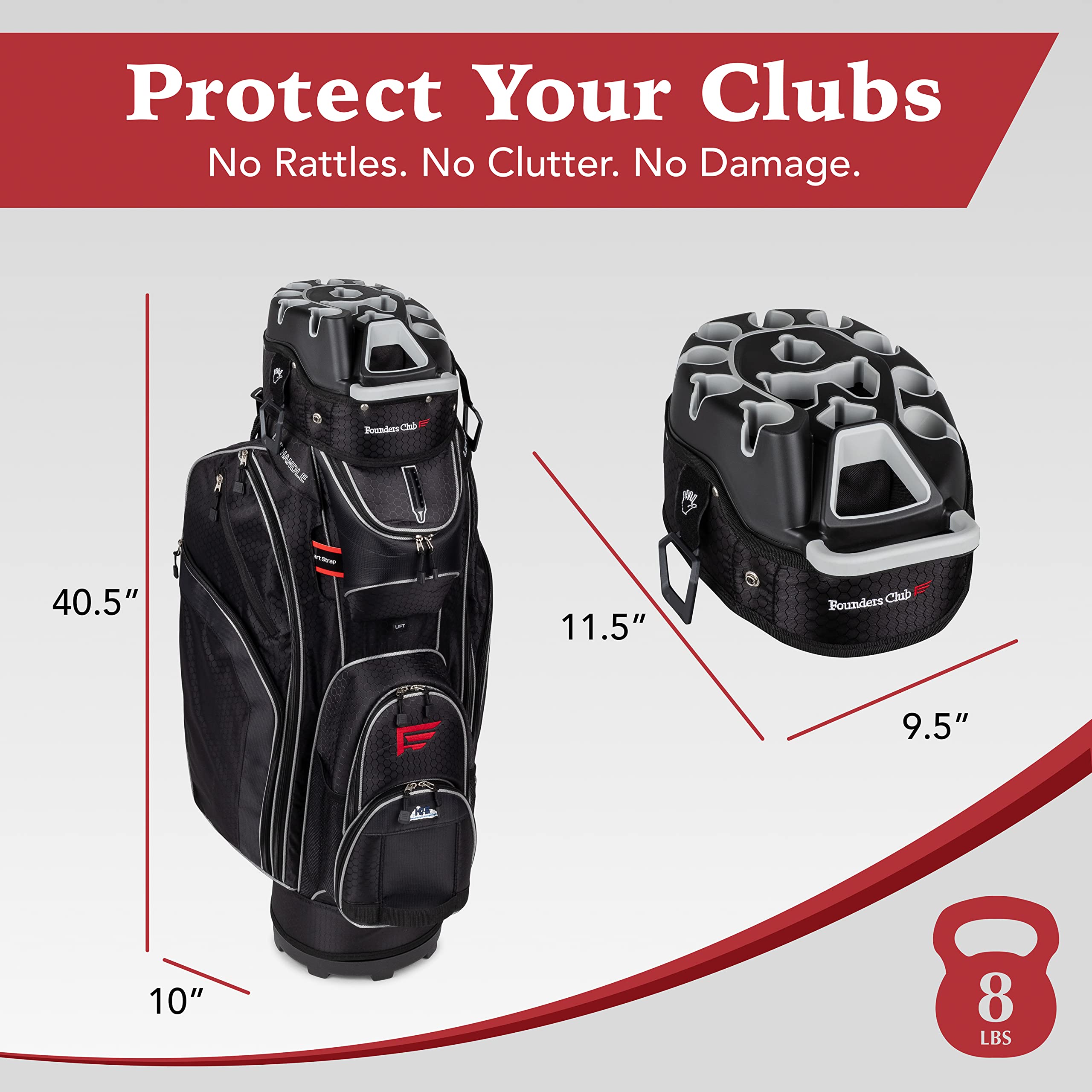 Founders Club Premium Cart Bag with 14 Way Organizer Divider Top (Orange and Black)
