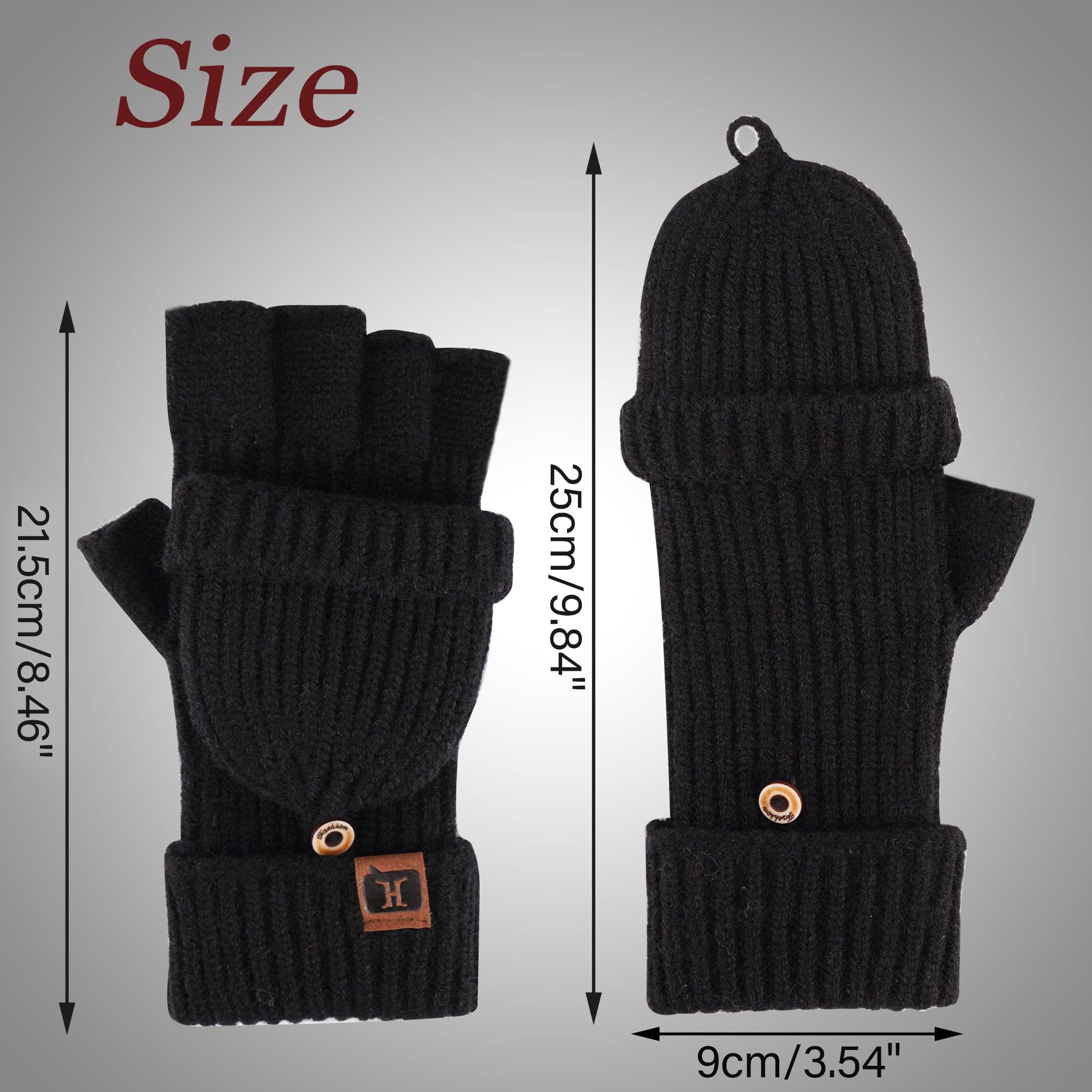 FZ FANTASTIC ZONE Womens Winter Knit Fingerless Work Gloves Convertible Mittens Warm for Cold day