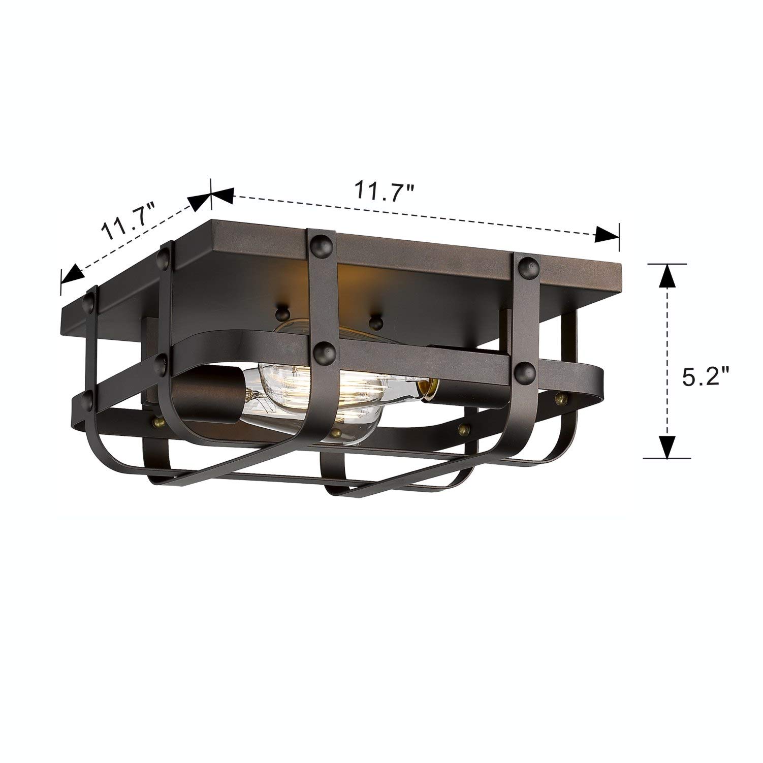 Emliviar Industrial Ceiling Light, Farmhouse 2-Light Flush Mount Ceiling Light, Oil Rubbed Bronze Finish, YE19102-FL ORB