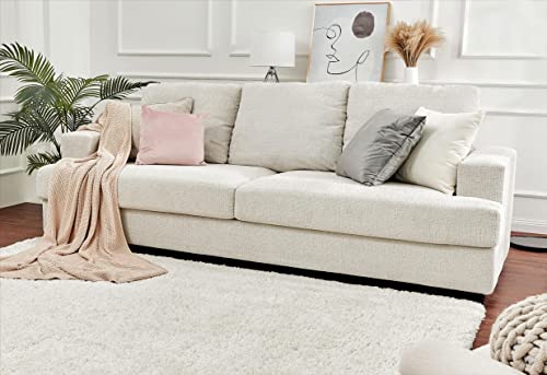 PaPaJet Deep Seat Comfy Sofa-Contemporary Chenille Sofa Couch, 3 Seater Sofa for Living Room-Oversized, Beige