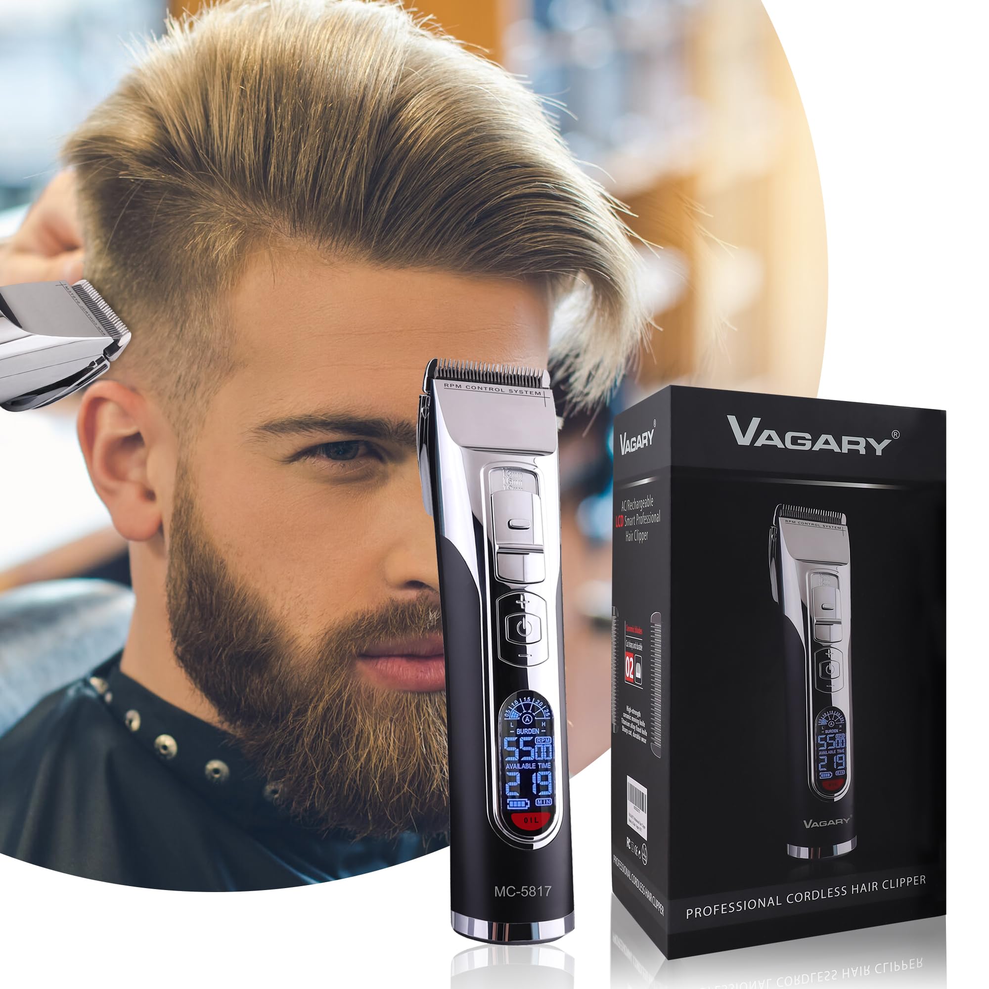 VAGARY VG-5817 Hair Clippers for Men Professional, Titanium-Coated Ceramic Blade Cordless Trimmer Men Cutting Kit Barbers Haircut Electric Grooming Machine