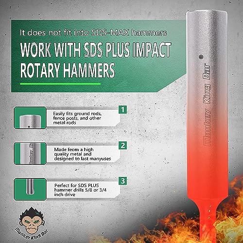 Monkey King Bar -SDS Plus Bits -5/8" and 3/4" Diameter Ground Rod Driver Use for SDS Plus Hammer Drills Bits