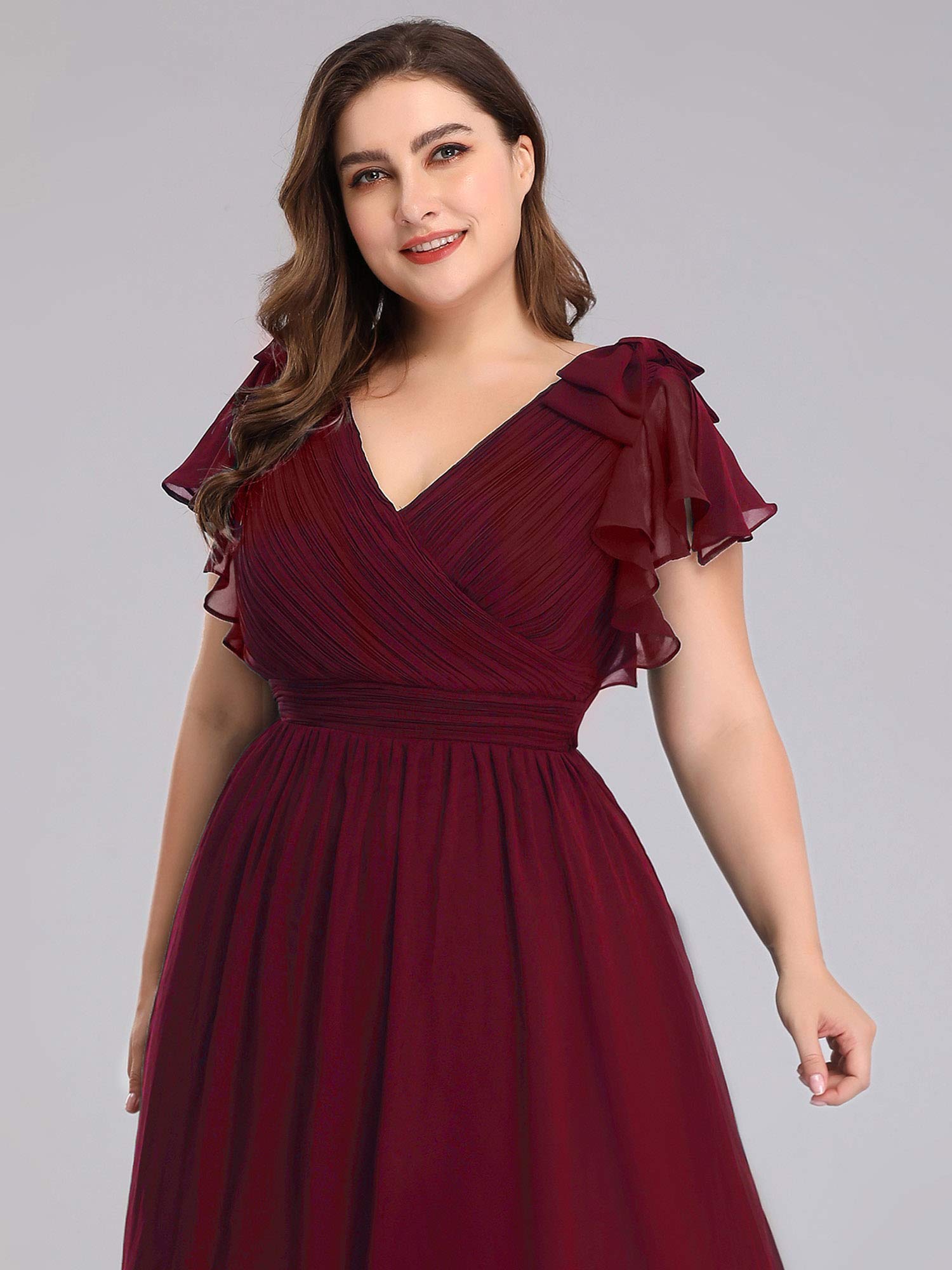 Ever-Pretty Womenss Plus Size A Line Elastic Waist Wedding Guest Dress Burgundy US16