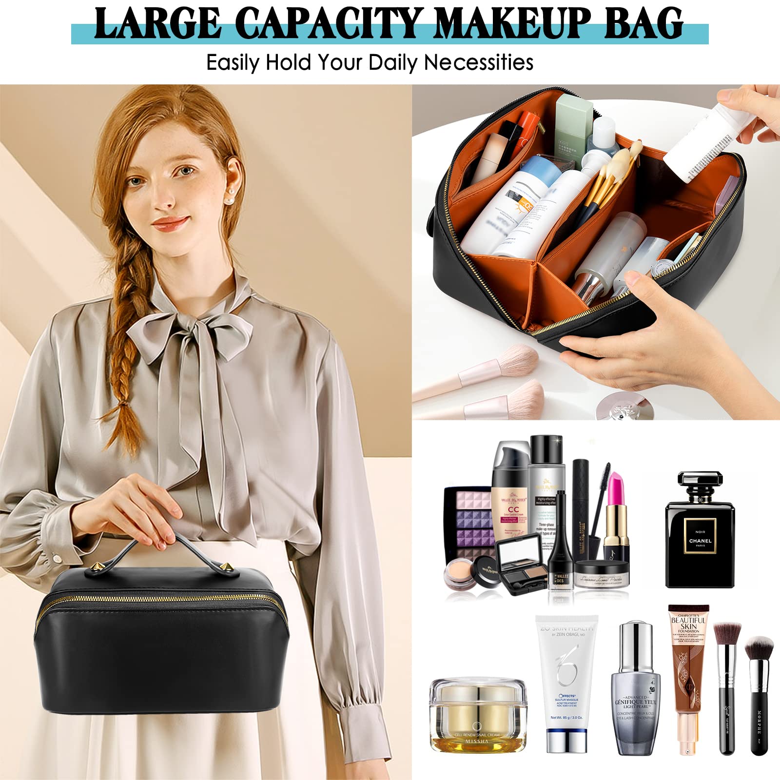 HUANLANG Travel Bag Large Capacity Waterproof PU Leather Organizer Bag for Women