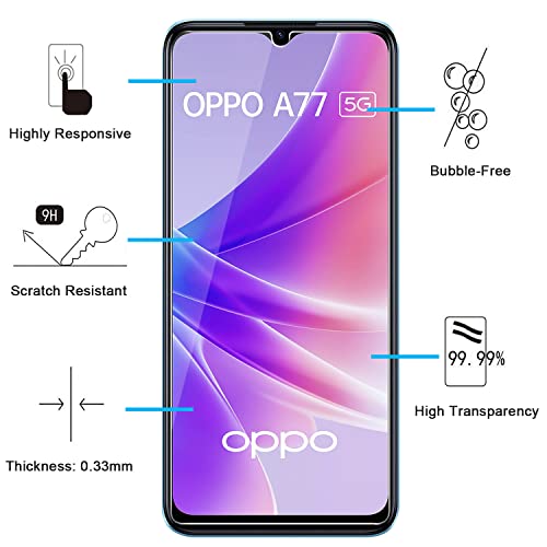 NEW'C [3 Pack] Designed for OPPO A77 5G, OPPO A57 4G, A57s Screen Protector Tempered Glass, Case Friendly Ultra Resistant