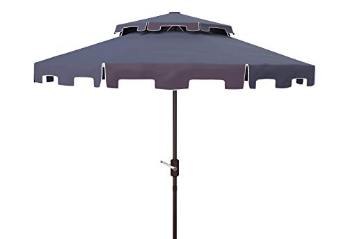 Safavieh PAT8200A Outdoor Zimmerman Navy and White 9-Foot Double Top Market UV Protected Umbrella