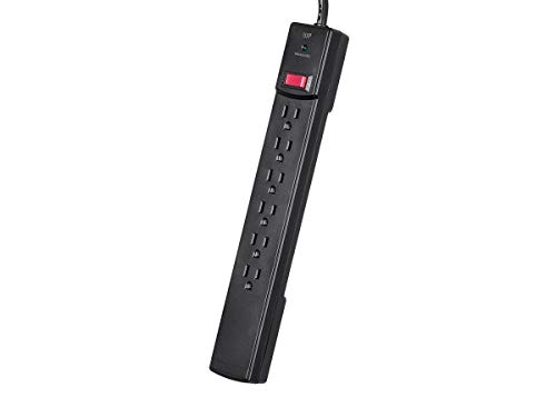 Monoprice 6 Outlet Power Surge Protector - 6 Feet Cord - Black| 2 Port USB Charger on the Plug, 1080 Joules