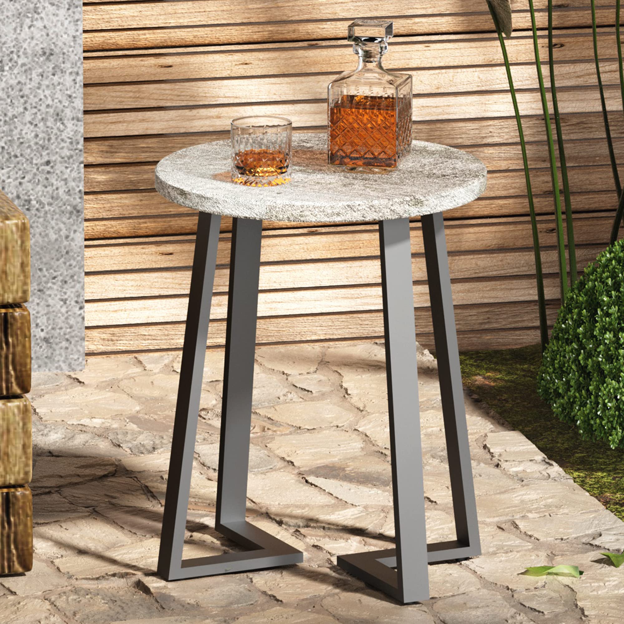 ODIKA Round Mod Concrete Side Table - Small End Table Plant Stand for Living Room Bedroom or Patio Set of 2