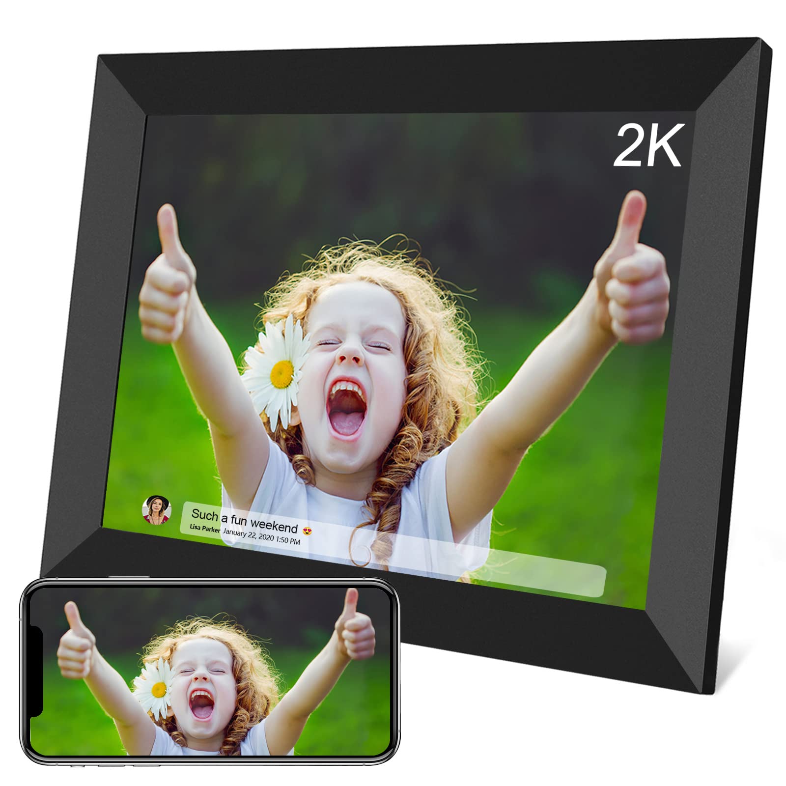 FRAMEO 10 Inch Smart WiFi Digital Photo Frame 2048×1536(4:3) 2K IPS LCD Touch Screen, Auto-Rotate, 16GB Storage, Support Micro SD Card, Share Moments Instantly via Frameo App from Anywhere