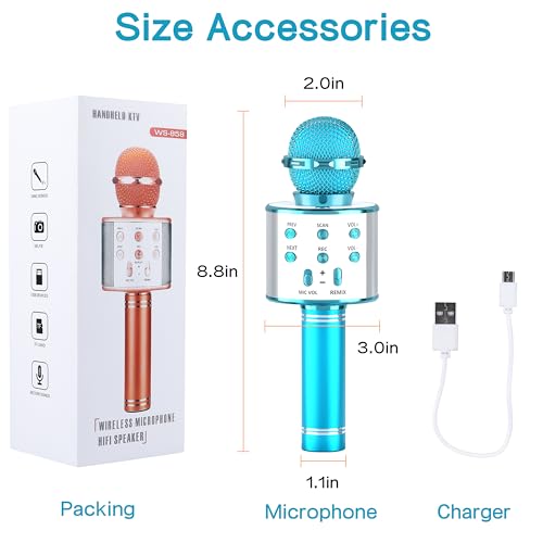 IJO Handheld Bluetooth Karaoke Microphone-Kids Birthday Wireless Mic Singing Toys-Gifts for Age 3 4 5 6 7 8 9 10 Years Old Girls and Boys(Blue)