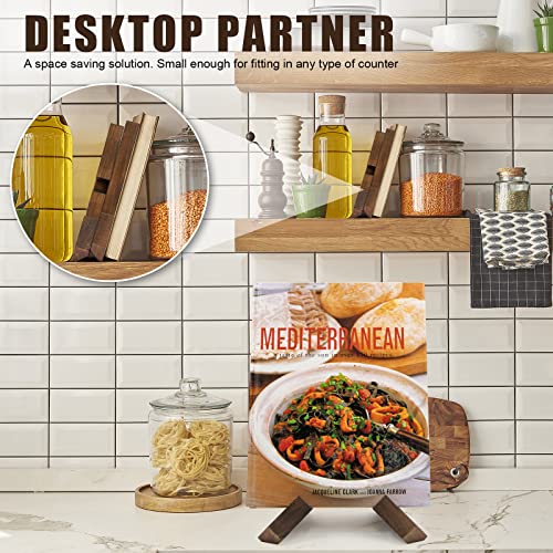 PUERSI Cookbook Stand for Kitchen, Recipe Book Holder for Kitchen Counter, Wooden Cookbook Holder, Rustic Cook Book Holder Stand - Rustic Brown