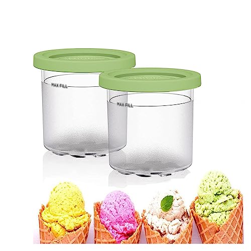 UNDR 2/4/6PCS Creami Pint Containers, for Ninja Creami Deluxe Containers,16 OZ Ice Cream Containers Bpa-Free,Dishwasher Safe Compatible NC301 NC300 NC299AMZ Series Ice Cream Maker,Green-4PCS