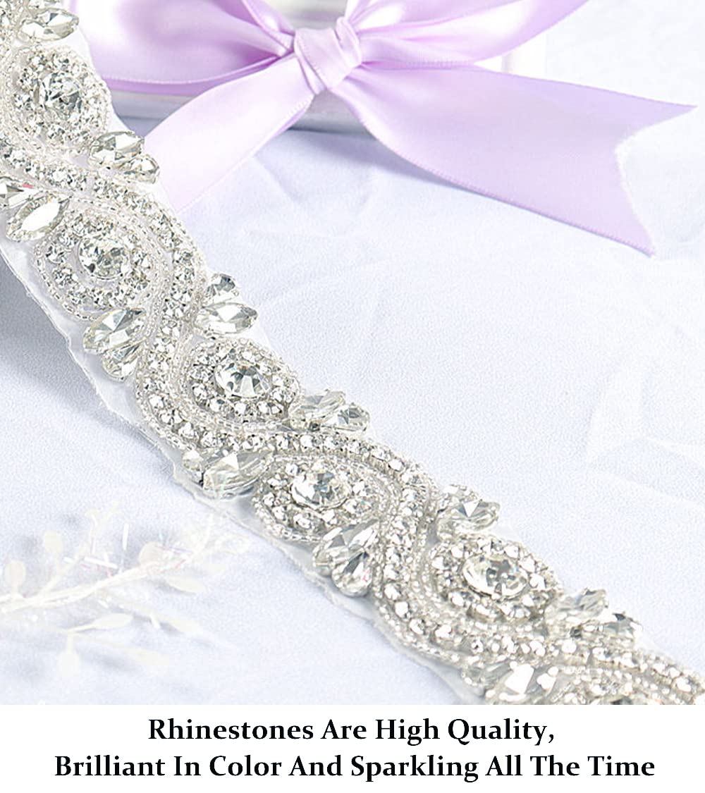 DUOBAO Wedding Belt Rhinestone Applique Crystal Rhinestone Trim 1 Yard Wedding Dress Belt Girls Beaded Sash Belt Silver