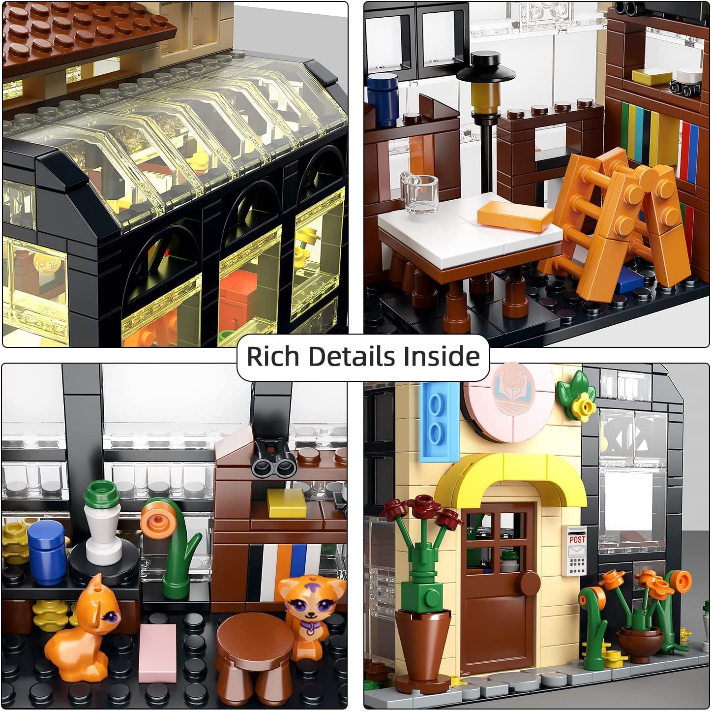 General Jim's Pet Cat Cafe Bookstore Modular Building Blocks House Set | Compatible with Lego City and Friends Sets