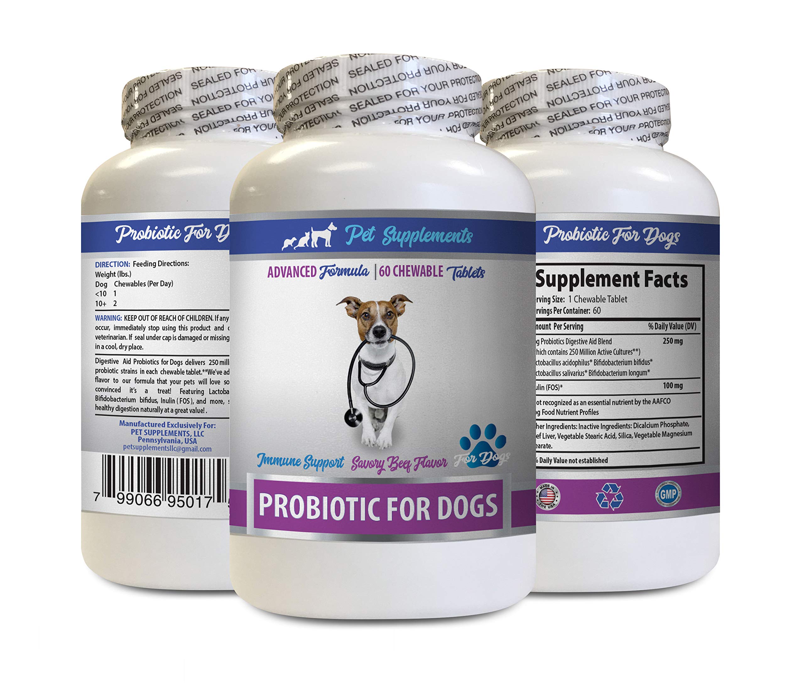 PET SUPPLEMENTS Digestive enzymes for Dogs - PROBIOTICS for Dogs - Healthy Gut - Stop Gas Diarrhea and Bad Breath - Digestive Boost - Dog probiotics Digestive - 1 Bottle (60 Treats)