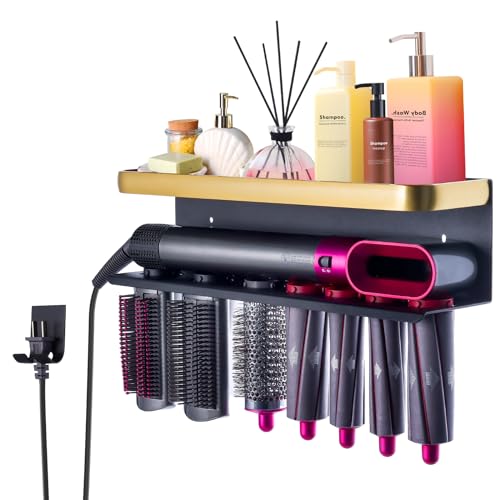 Prthaus Storage Holder for Dyson Airwrap Wall Mount Curling Iron Organizer and Storage rack Attachment Holder Stand Self Adhesive Holder Countertop Shelf for Vanity Bathroom