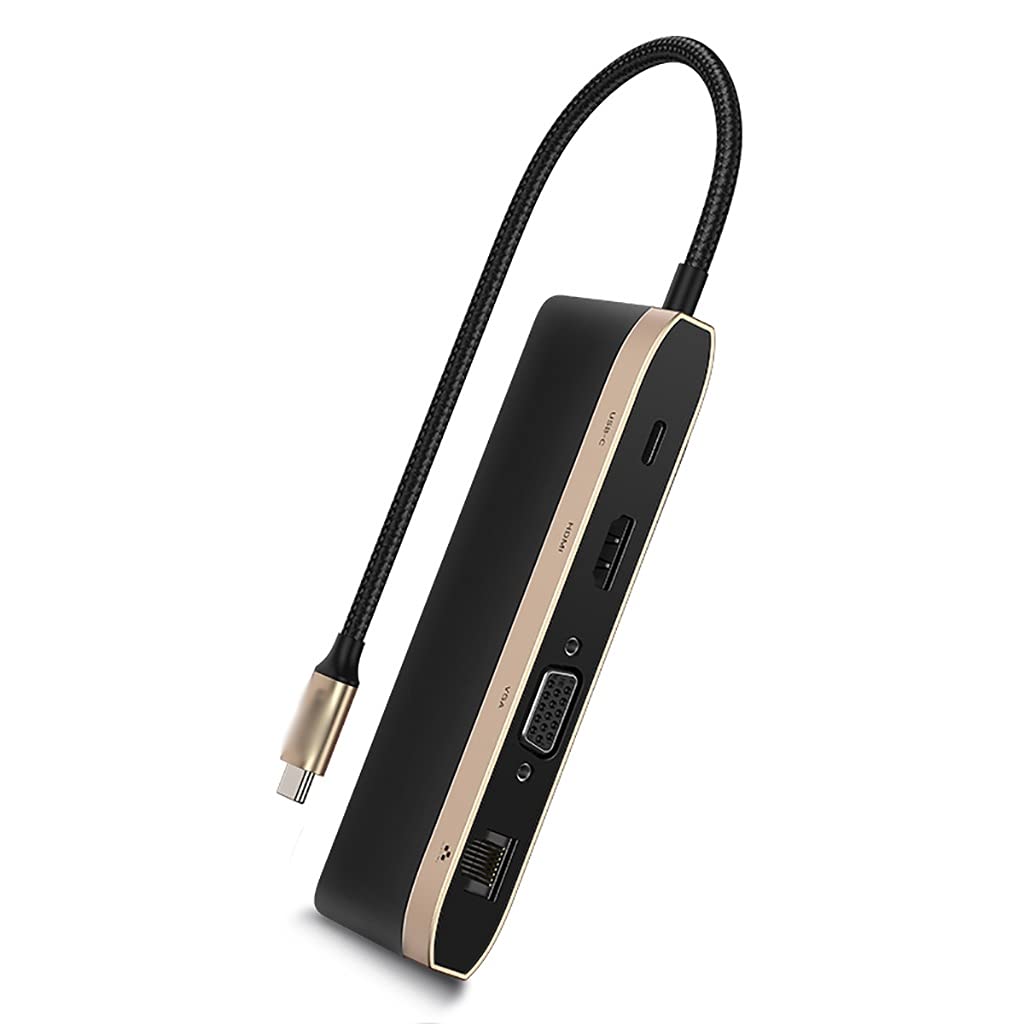Hub Dock Adapter USB C Hub 9-in-1 with 4K HDMI, VGA, 3 USB 3.0, PD 87W, SD/TF Card Reader, Gigabit Ethernet USB C Multiport Adapter Computer Accessories