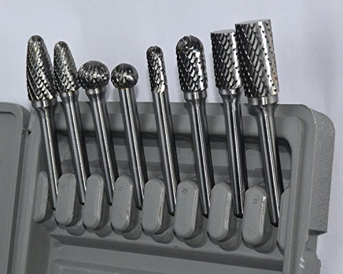 KOTVTM Carbide Burrs Set with 1/4 Inch Shank 8pcs Double Cut Rotary Burr File Drill Bits for Die Grinder Bits Metal Wood Carving, Engraving, Polishing, Drilling…