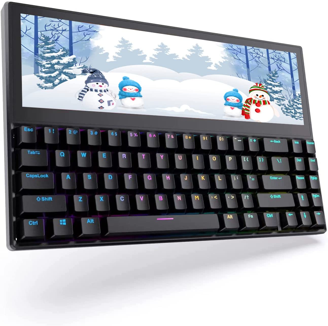 JJTechGiant Touchscreen Gaming Mechanical Keyboard 12.6 Inch Portable Laptop Wired USB RGB Backlit Compact Monitor with DIY Keycap Plug and Play Split Screen Keyboard for Mac Windows Android