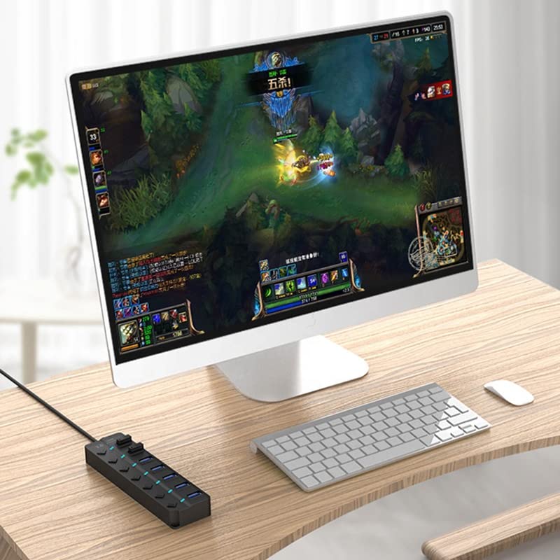 Hub USB 3.0. Concentrador de datos USB de 7 puertos con interruptores y Luces individuales de encendido/apagado. Regleta USB Compatible con computadora de escritorio y portátil, tableta, etc.