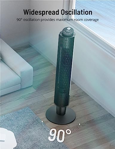 PARIS RHÔNE Tower Fan with Remote, 90° Oscillating Quiet Cooling Fan, 42'' or 36'' Height Adjustable, 5 Speeds, Sleep Mode, 12H Timer, Tall Standing Room Fan for Bedroom, Office and Home