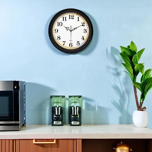 Yoiolclc Wall Clock Silent Non-Ticking Retro Wall Clocks Classic Battery Operated for Kitchen, Bedroom, Classroom Decor (12 Inch, Black)