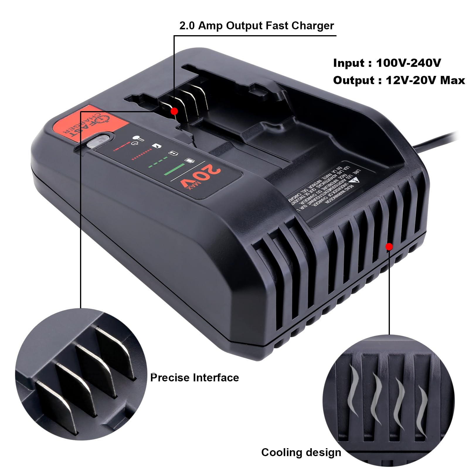 Qbmel 20 Volt Lithium Battery Charger BDCAC202B Replacement for Black and Decker 16V-20V MAX Lithium Battery LBXR20 LBX4020 LBXR20 LBXR2020 LBXR2020-OPE