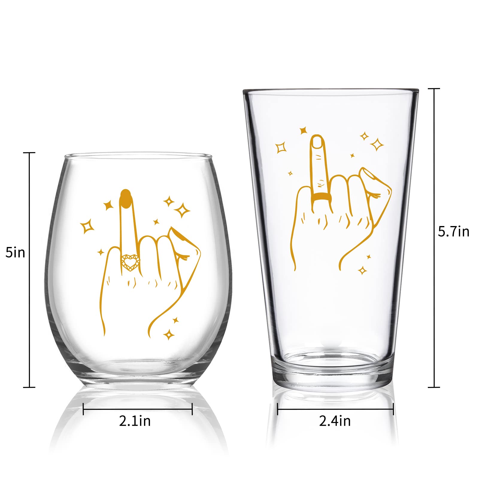 Futtumy Ring Finger Stemless Wine Glass & Beer Glass Set, Unique Engagement Gift Wedding Gift Bride and Groom Gift Mr and Mrs Gift Bridal Shower Gift for Couple Newlywed Mr & Mrs