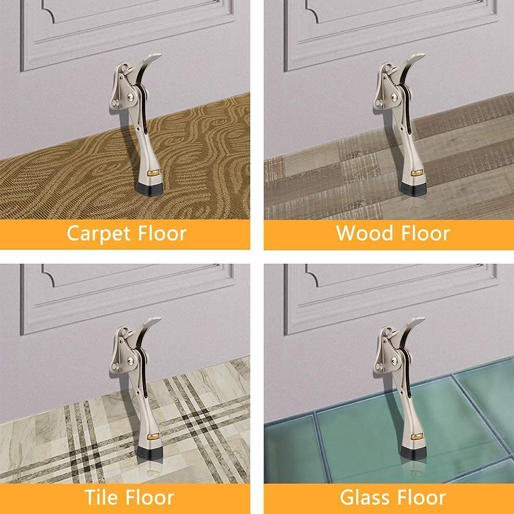 Gotega Door Stopper, 2 Packs Kickdown Door Stop with One Touch Adjustable Height and Rubber Tip 4 Inches, Heavy Duty Door Stops, Door Holder, Bottom of Door